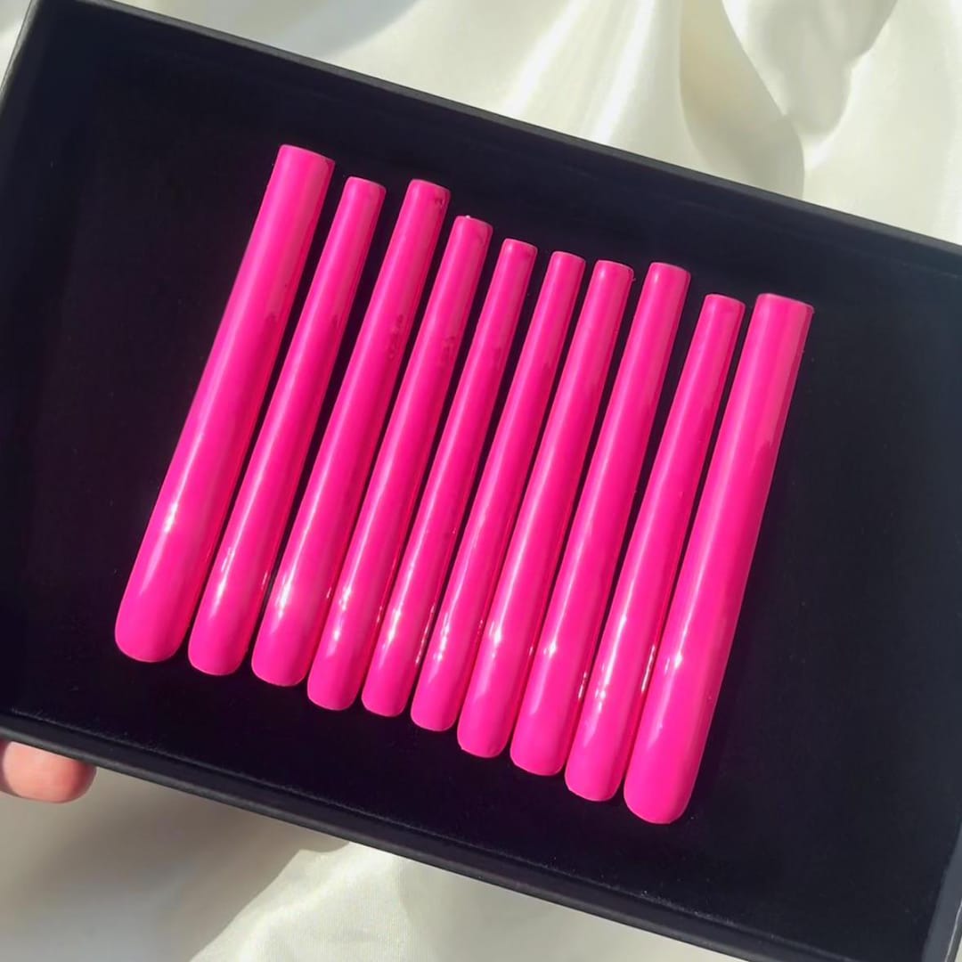 Pink Nails Long | Pink XL Nails Square | Handmade Press on Nails Extra ...