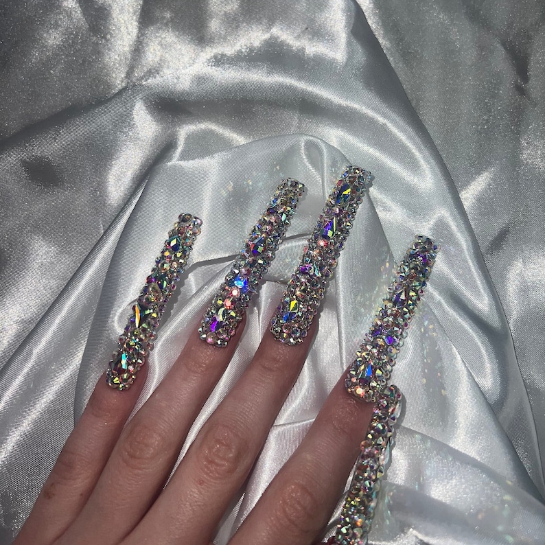 XXXL Square Full Bling Press on Nails | Extra Long Custom Occasion ...