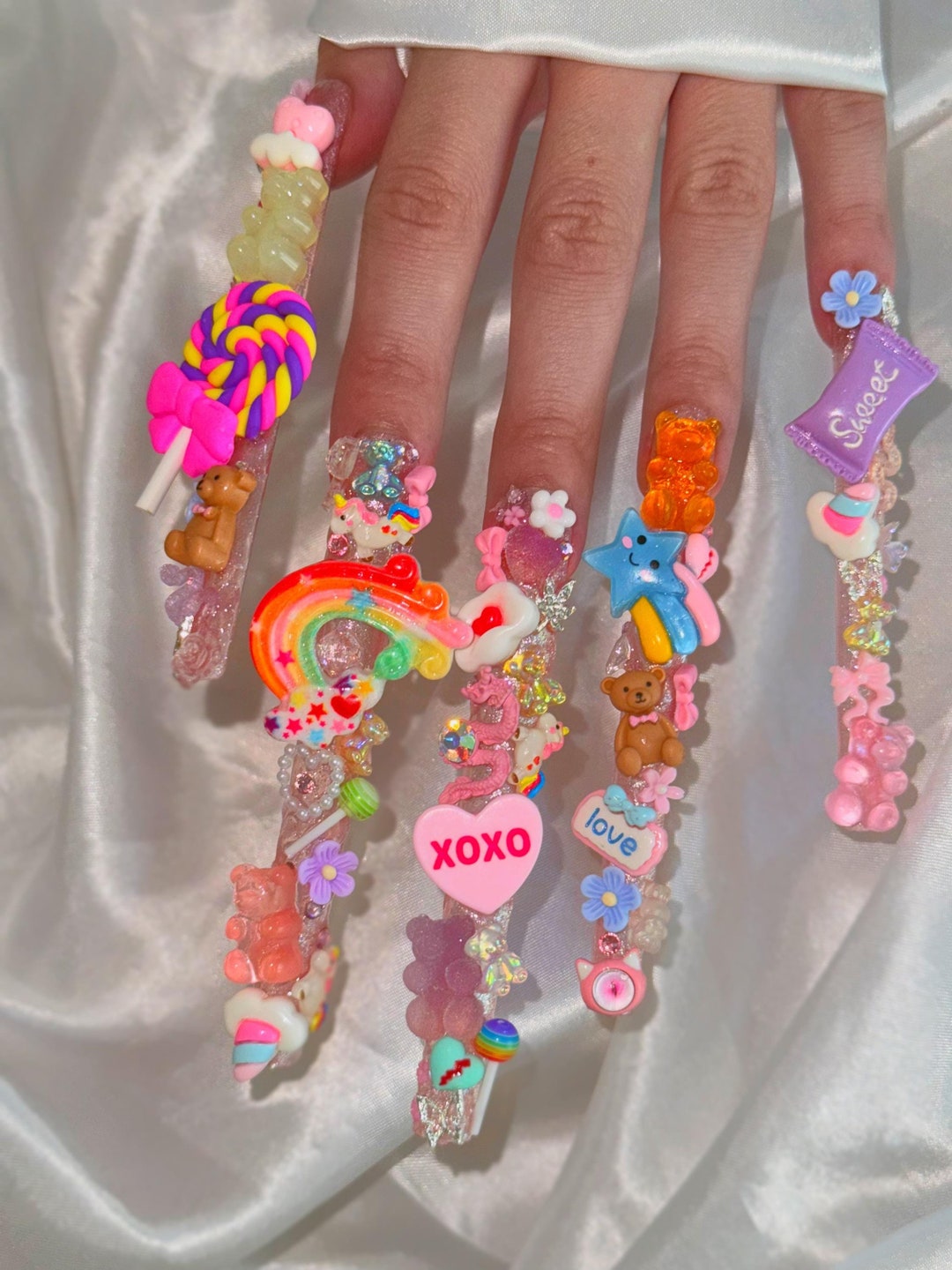 XXXL Square Candy Press on Nails Pink Extra Long Nails Custom Occasion ...