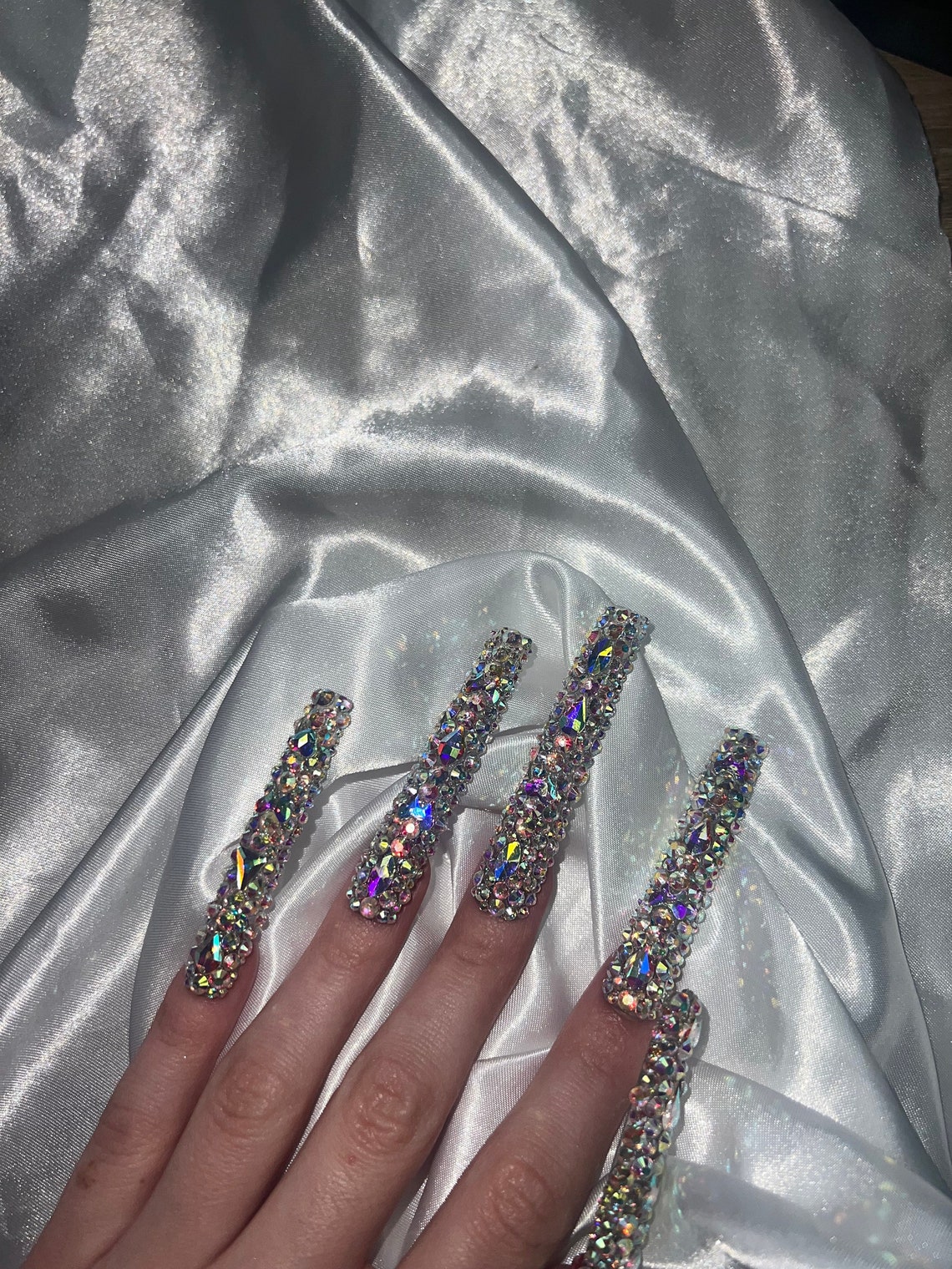 XXXL Square Full Bling Press on Nails Swarovski Extra Long - Etsy