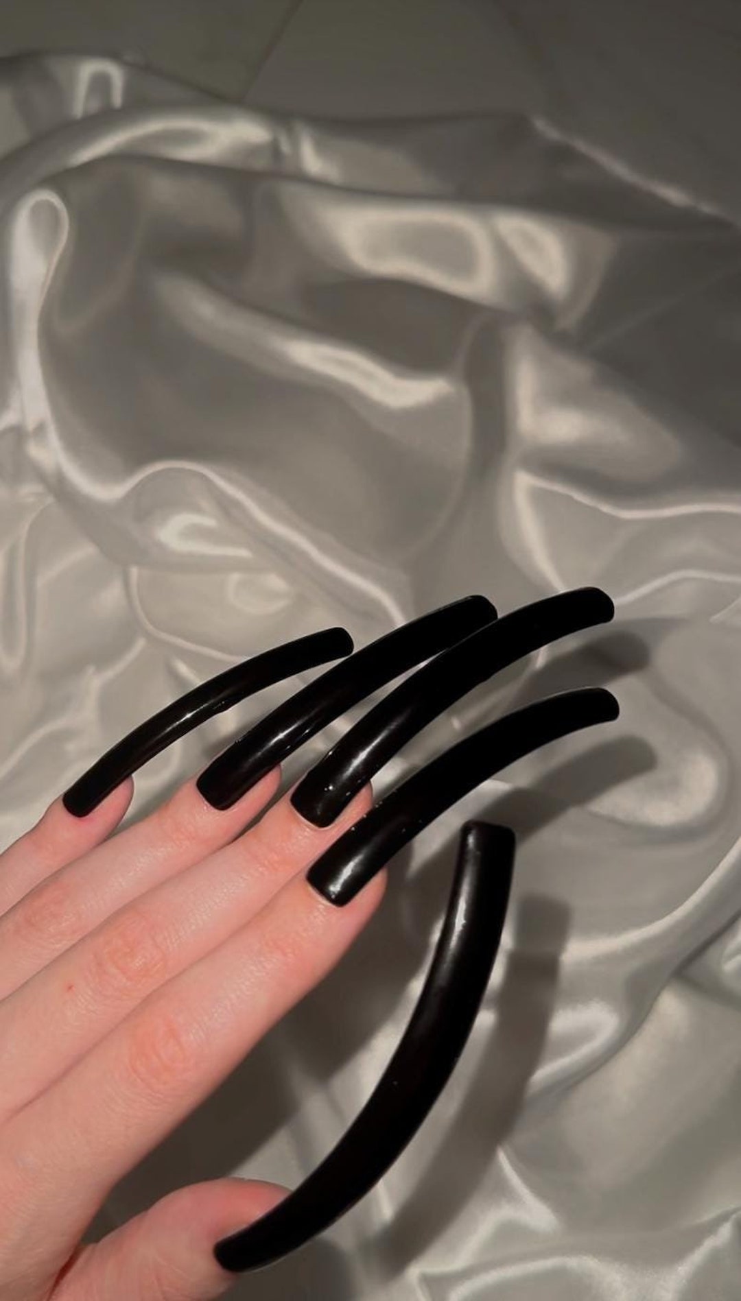 Curve Nails Long | Black Goth XL Nails Curve Tip | Handmade Press on ...