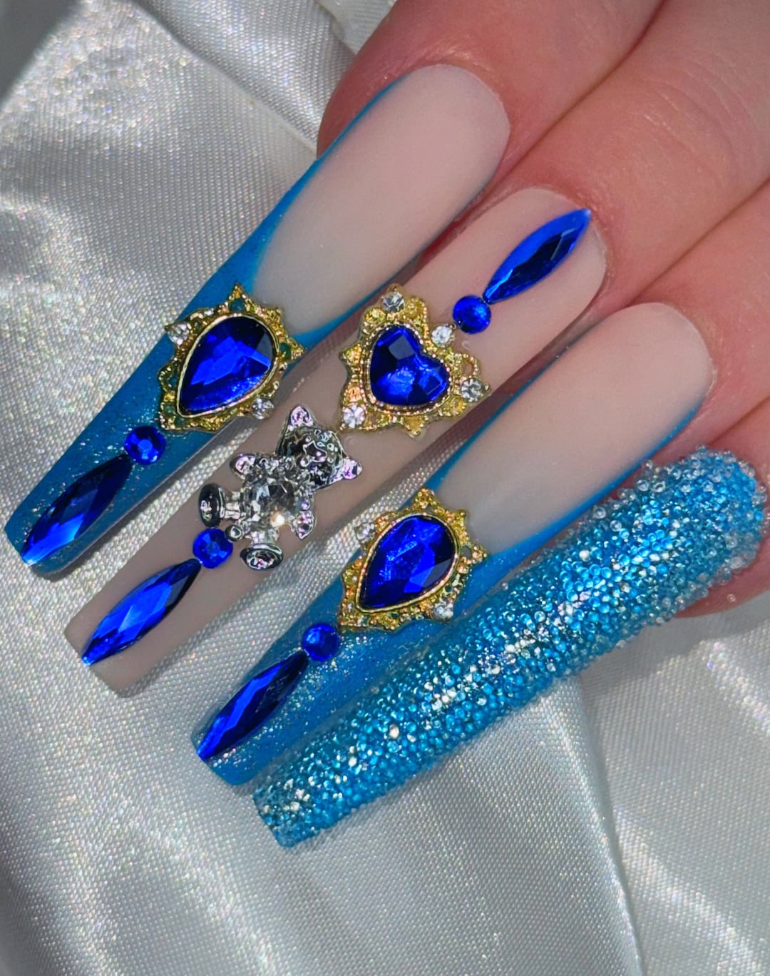 XXXL Bling Press on Nails | Extra Long Fake Nails With Gems | Luxury ...