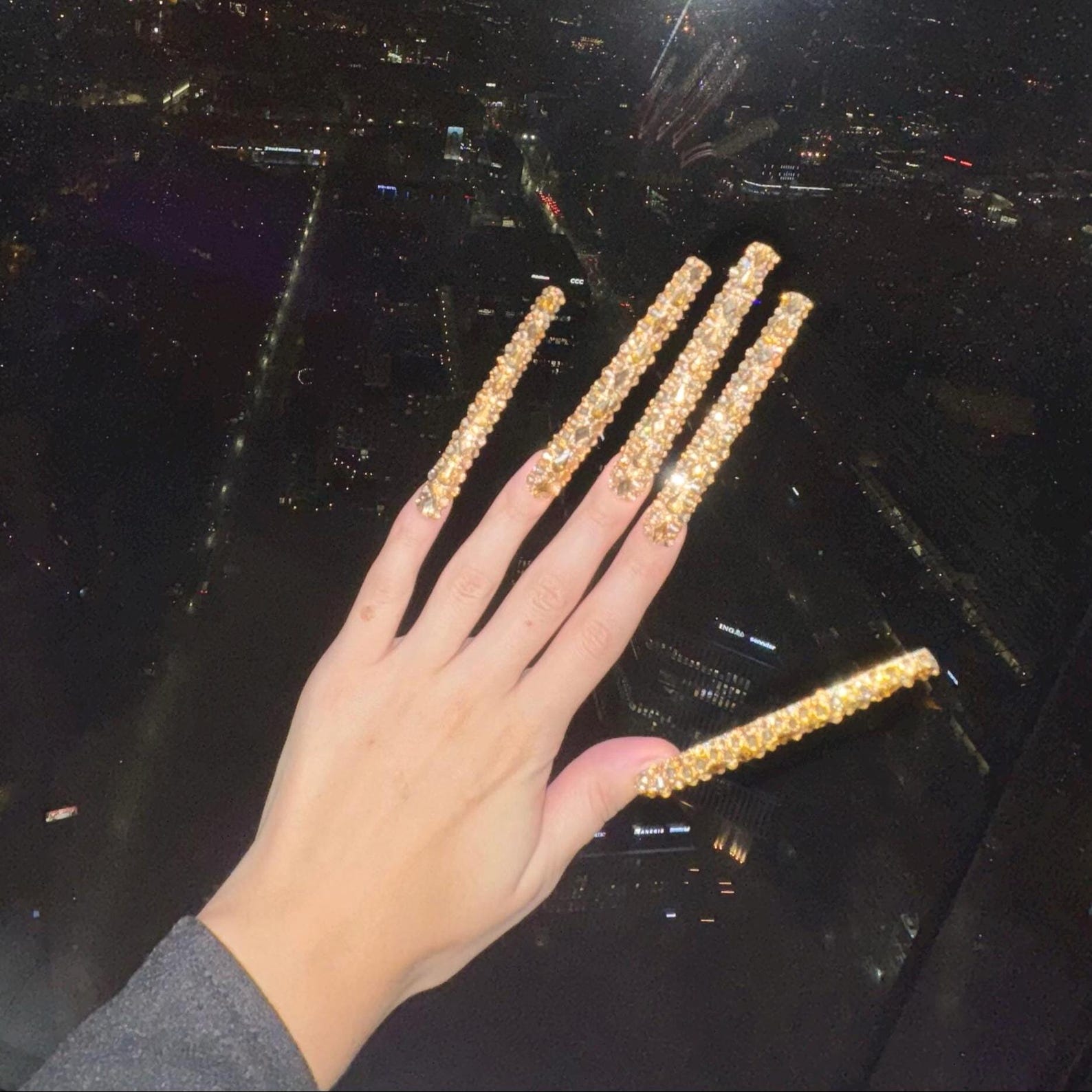 XXXL Square Full Bling Press on Nails | Extra Long Gold Swarovski ...