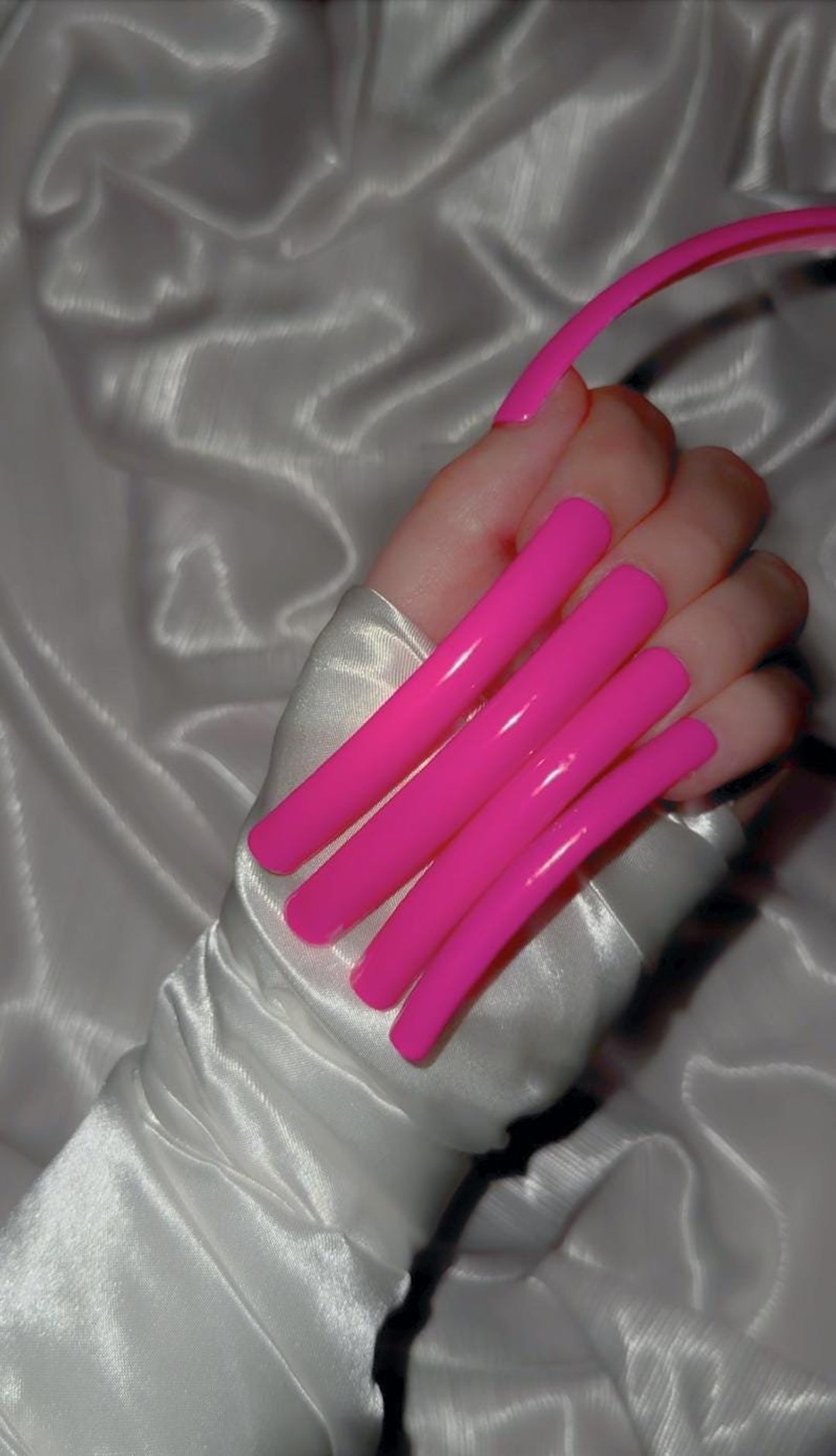 Curve Nails Long | Hot Pink XL Nails Curve Tip | Handmade Press on ...
