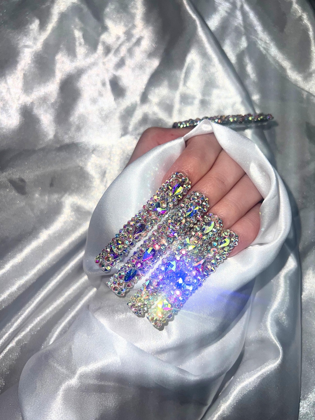 XXXL Square Full Bling Press on Nails | Extra Long Custom Occasion ...