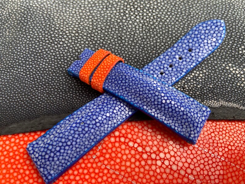 Blue Genuine Stingray Leather Watch Strap Band, Leather Watch Strap ...