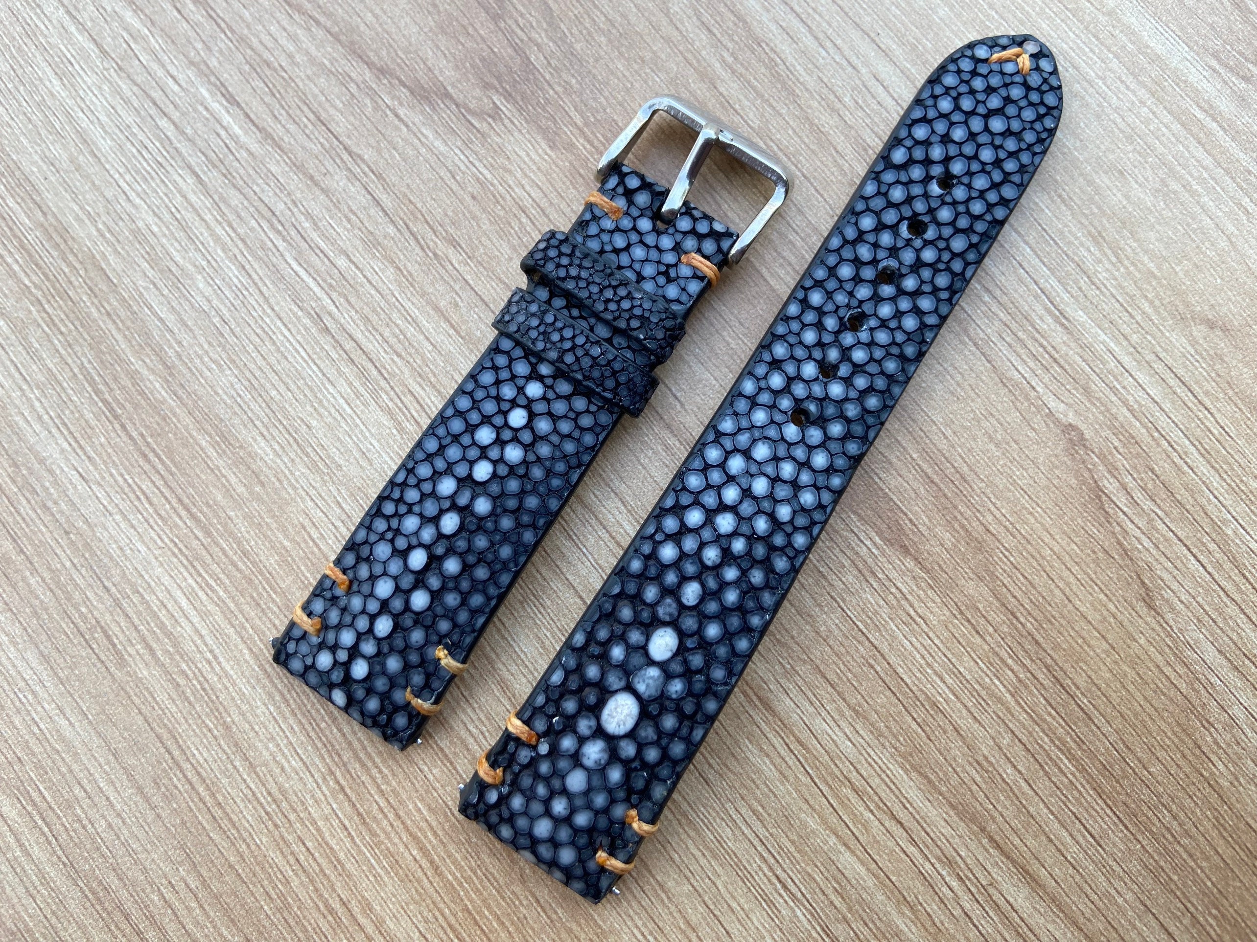 Black Genuine Stingray Leather Watch Strap Band, Leather Watch Strap, Handmade Watch Strap Band ...