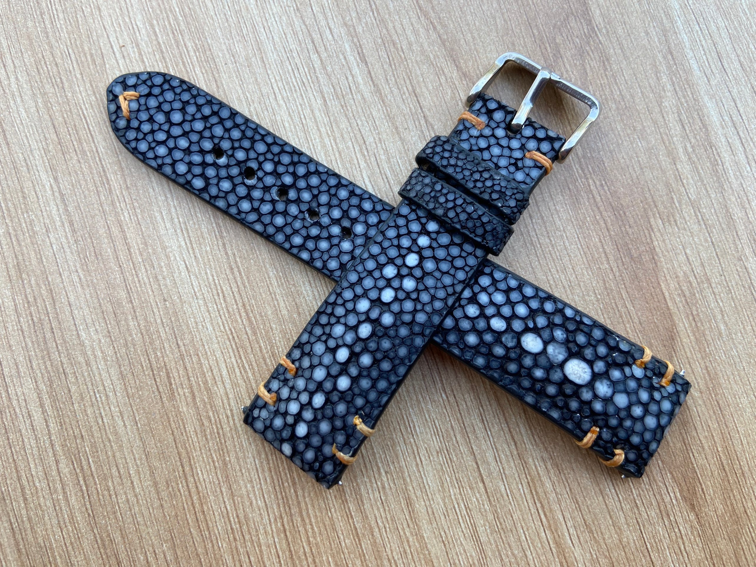 Black Genuine Stingray Leather Watch Strap Band, Leather Watch Strap ...