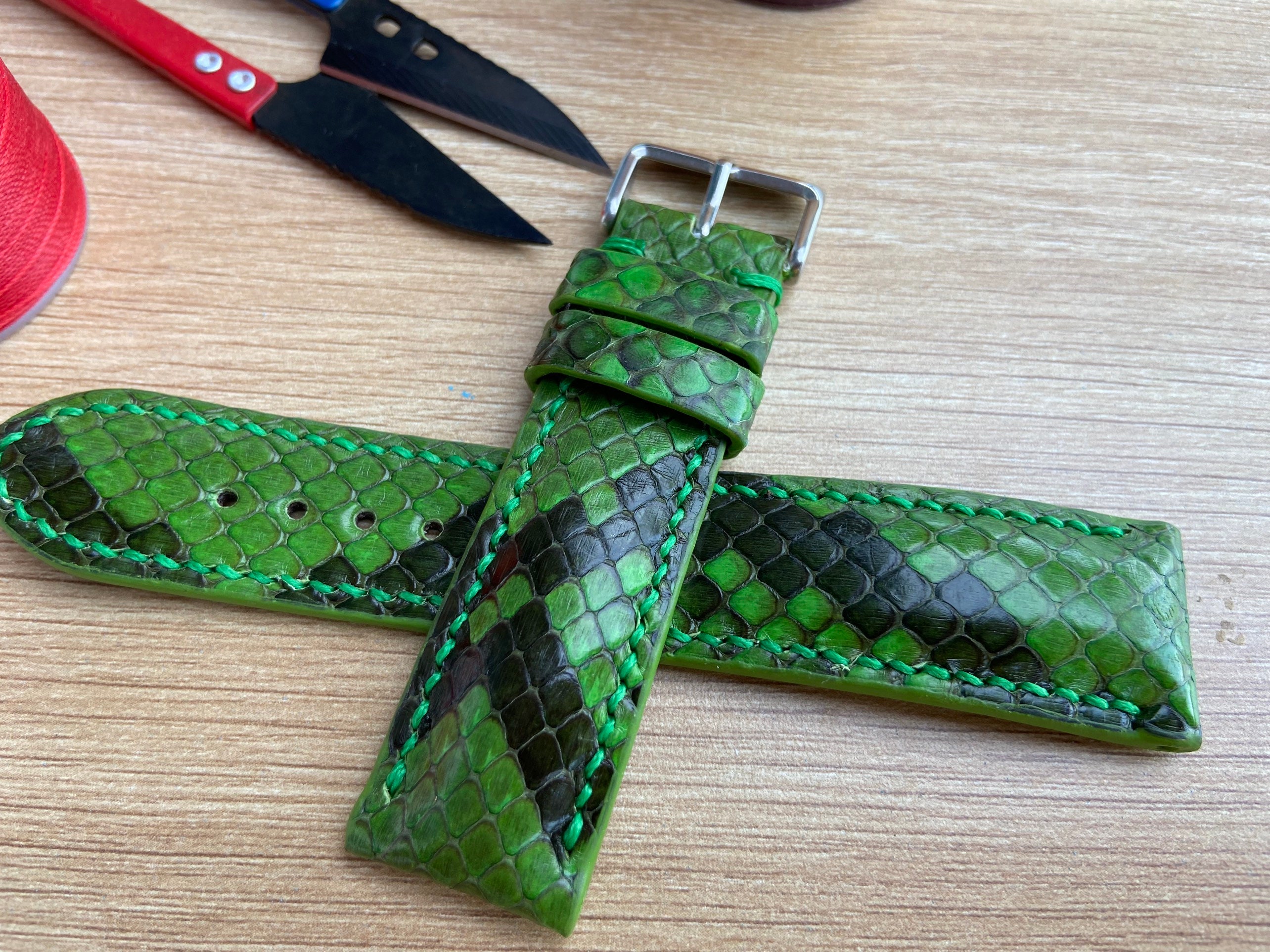 Green Genuine Snake Leather Watch Strap Band Leather Watch - Etsy