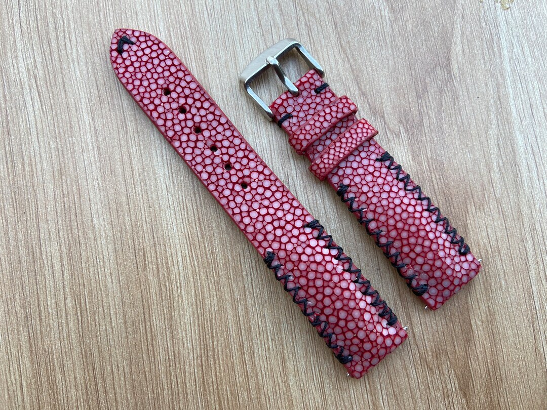 Red Genuine Stingray Leather Watch Strap Band, Leather Watch Strap ...