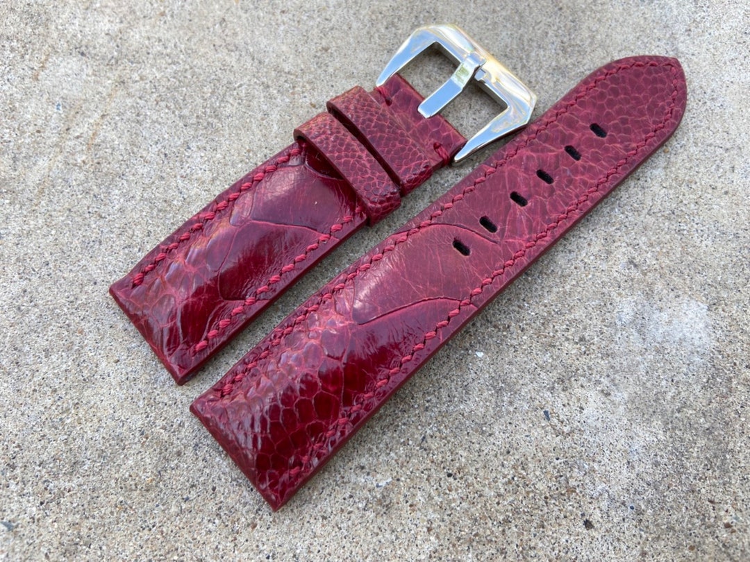 Burgundy Genuine Ostrich Leather Watch Strap Band, Leather Watch Strap ...