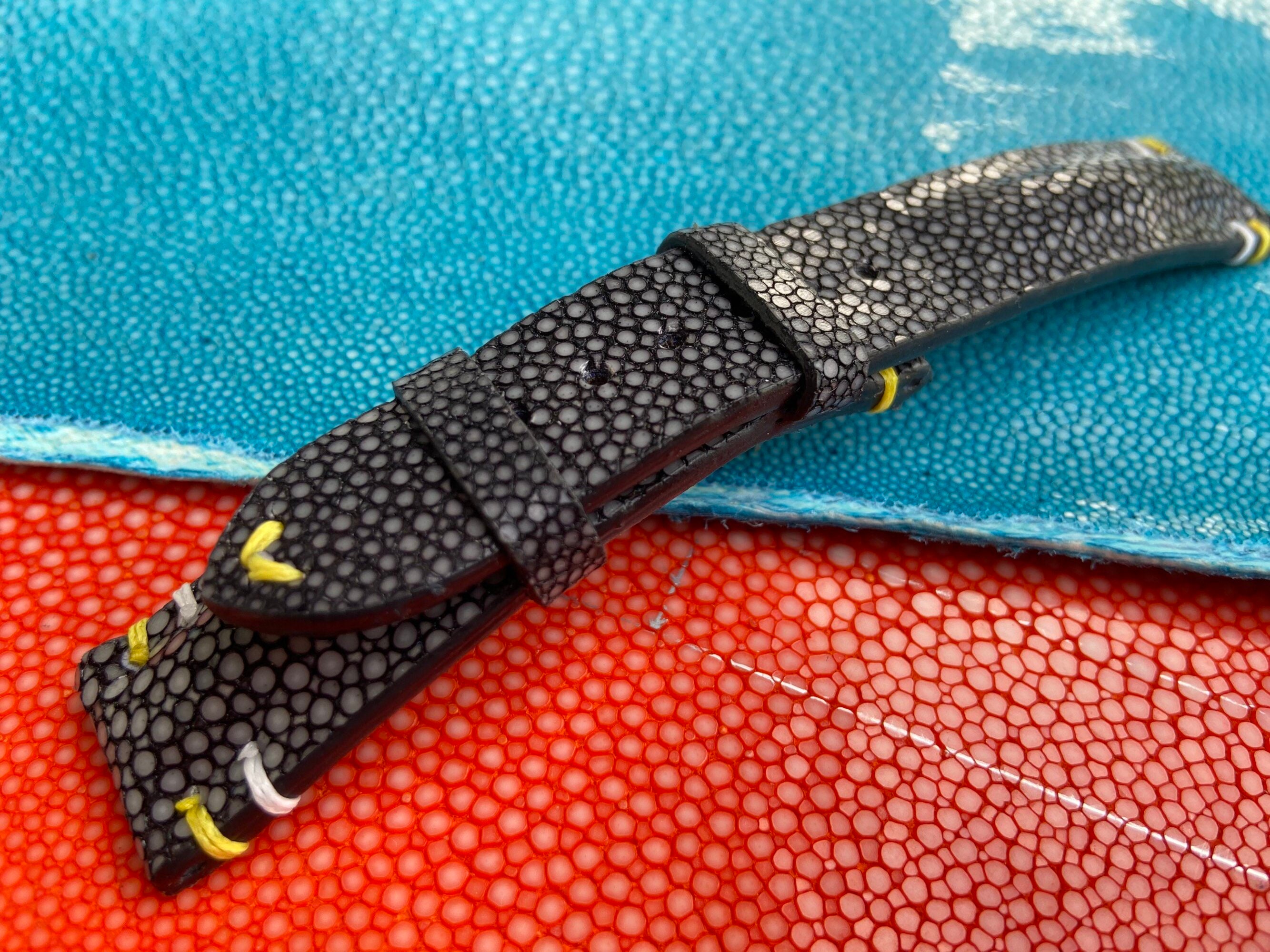 Black Genuine Stingray Leather Watch Strap Band, Leather Watch Strap ...