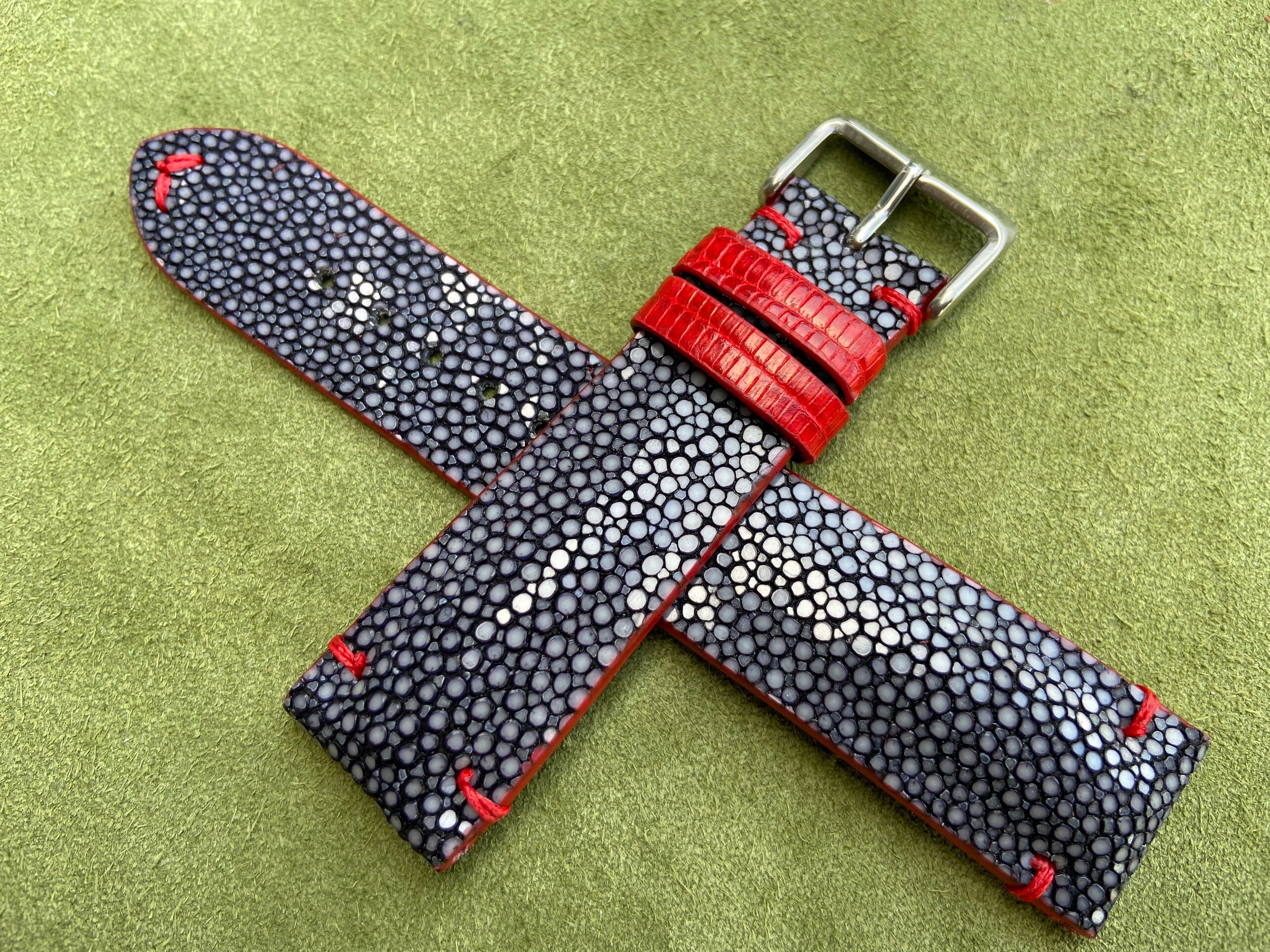 Black Genuine Stingray Leather Watch Strap Band, Leather Watch Strap ...