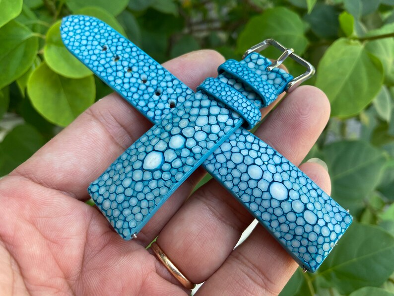 Blue Genuine Stingray Leather Watch Strap Band, Leather Watch Strap ...