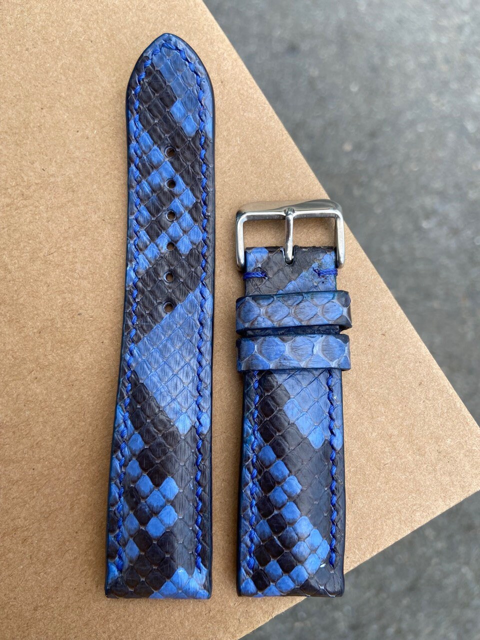Blue Genuine Snake Leather Watch Strap Band, Leather Watch Strap ...