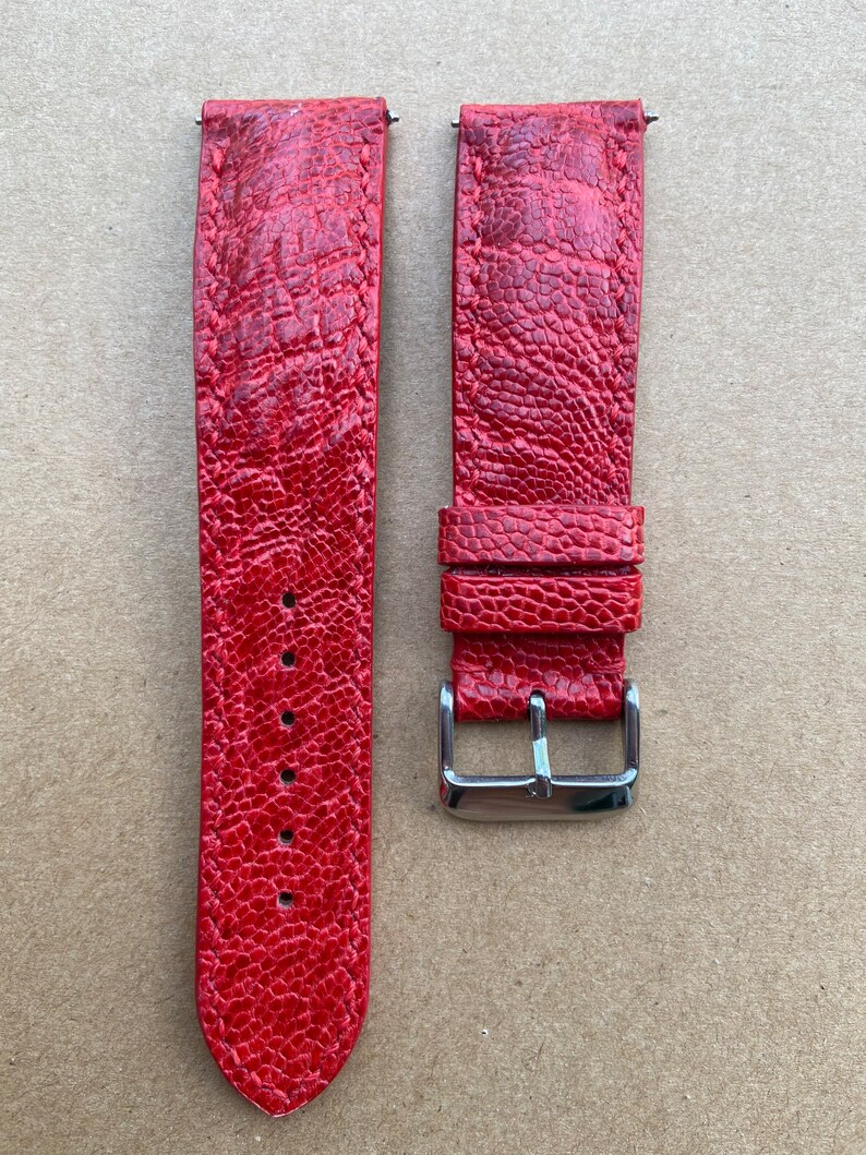 Red Genuine Leg Ostrich Leather Watch Strap Band, Leather Watch Strap ...