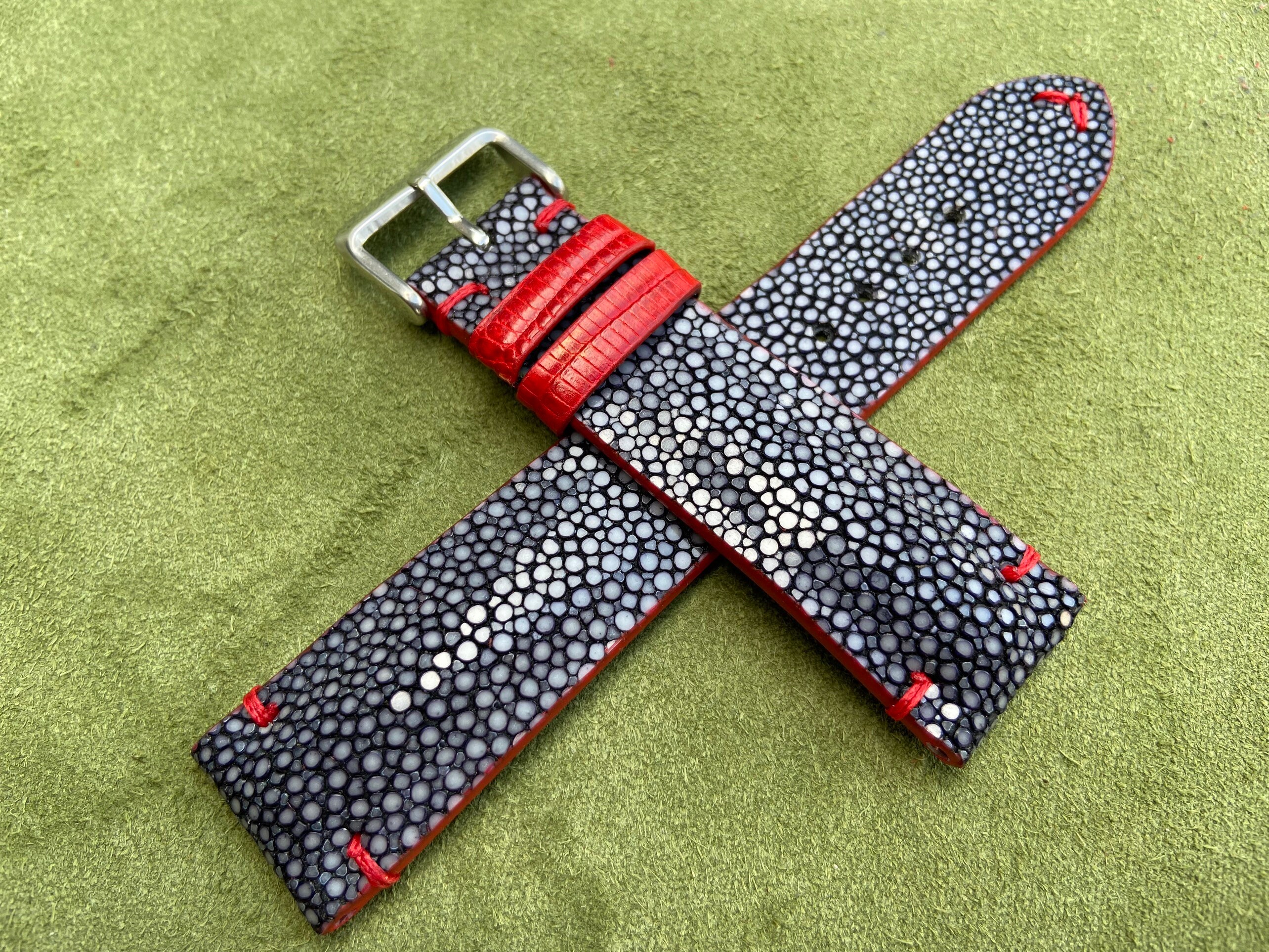 Black Genuine Stingray Leather Watch Strap Band, Leather Watch Strap ...