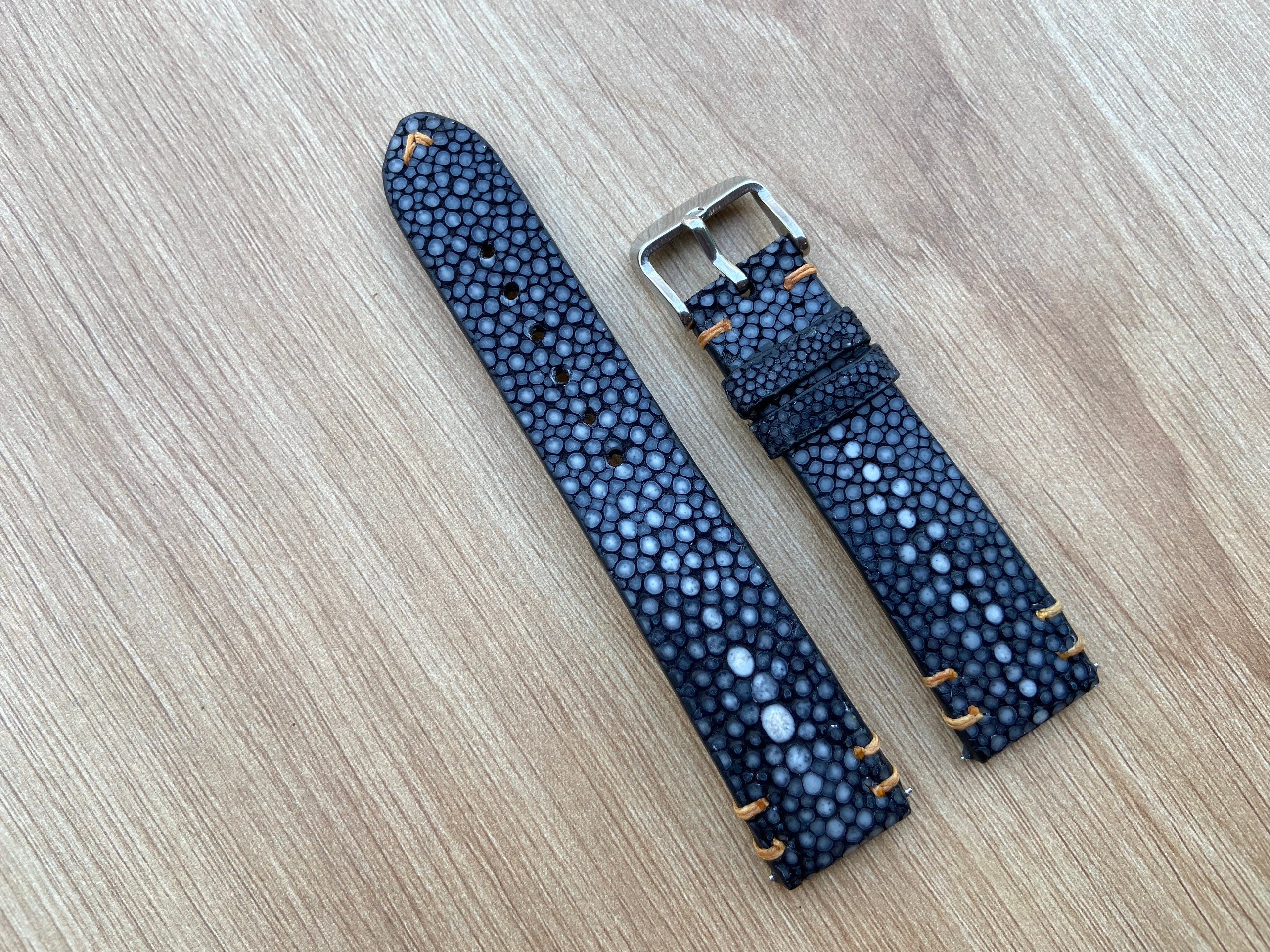 Black Genuine Stingray Leather Watch Strap Band, Leather Watch Strap ...