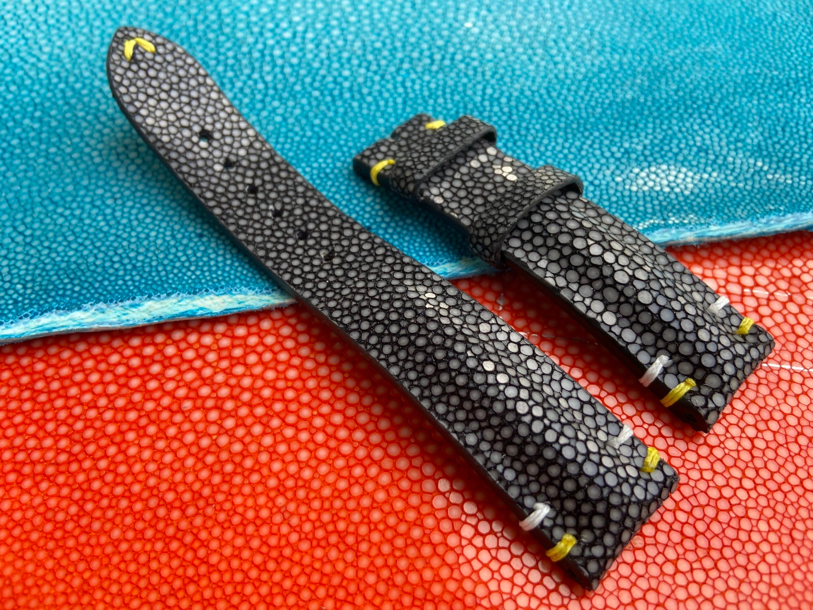 Black Genuine Stingray Leather Watch Strap Band, Leather Watch Strap ...