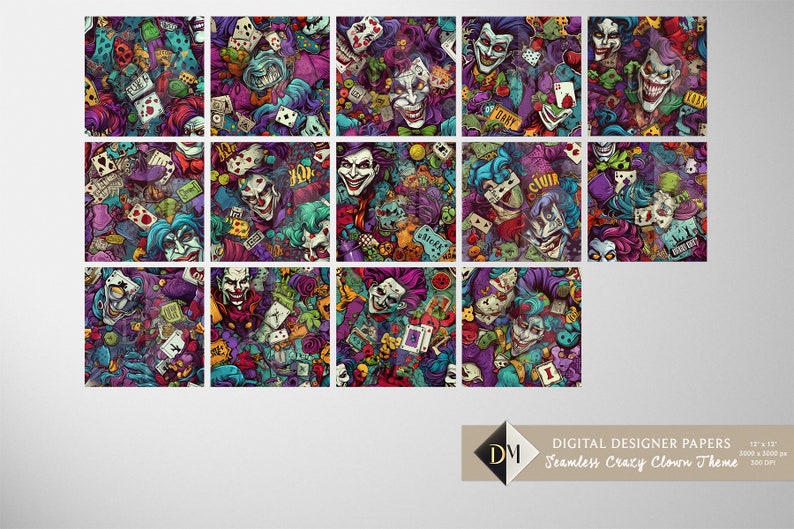 Seamless Crazy Clown Theme 14 Texture Patterns 3000x3000 12 X 12 Inch ...
