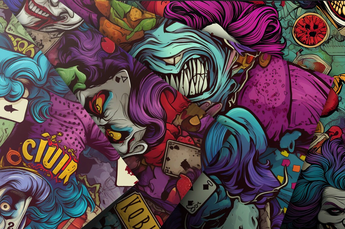 Seamless Crazy Clown Theme 14 Texture Patterns 3000x3000 12 X 12 Inch ...