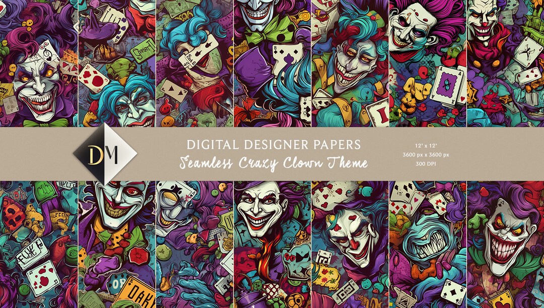 Seamless Crazy Clown Theme 14 Texture Patterns 3000x3000 12 X 12 Inch ...