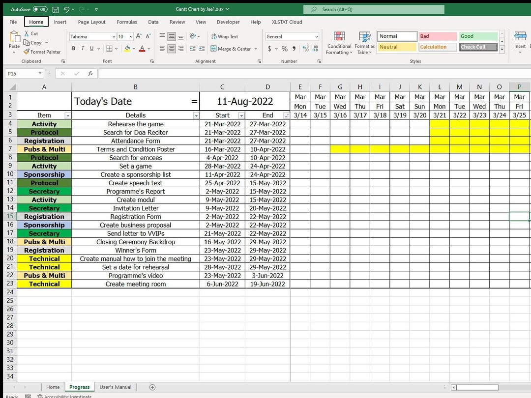 Ready to Use Gantt Chart Template - Good for Planning and Organising ...