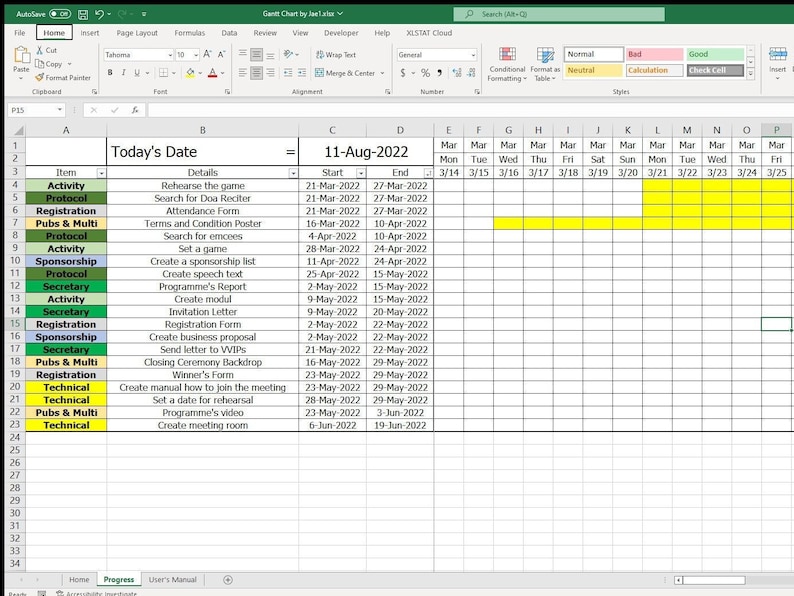Ready to Use Gantt Chart Template - Good for Planning and Organising ...