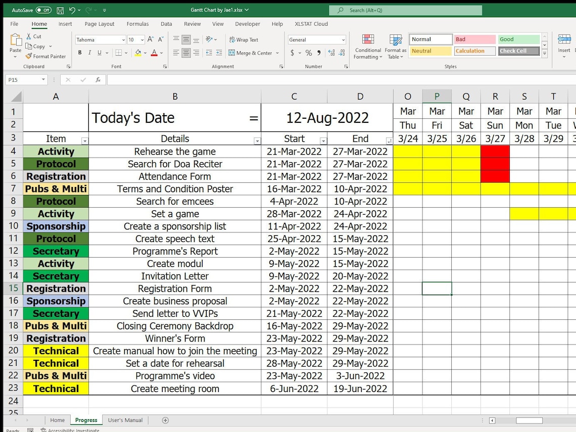 Ready to Use Gantt Chart Template - Good for Planning and Organising ...