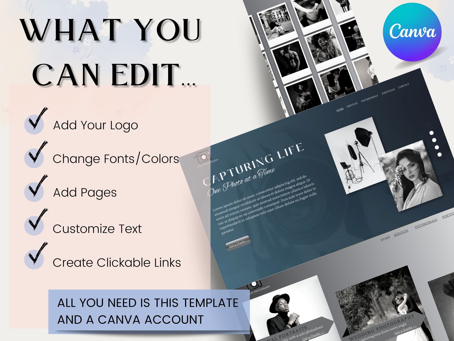 Canva Website Template Canva Template Photographer Website Website ...