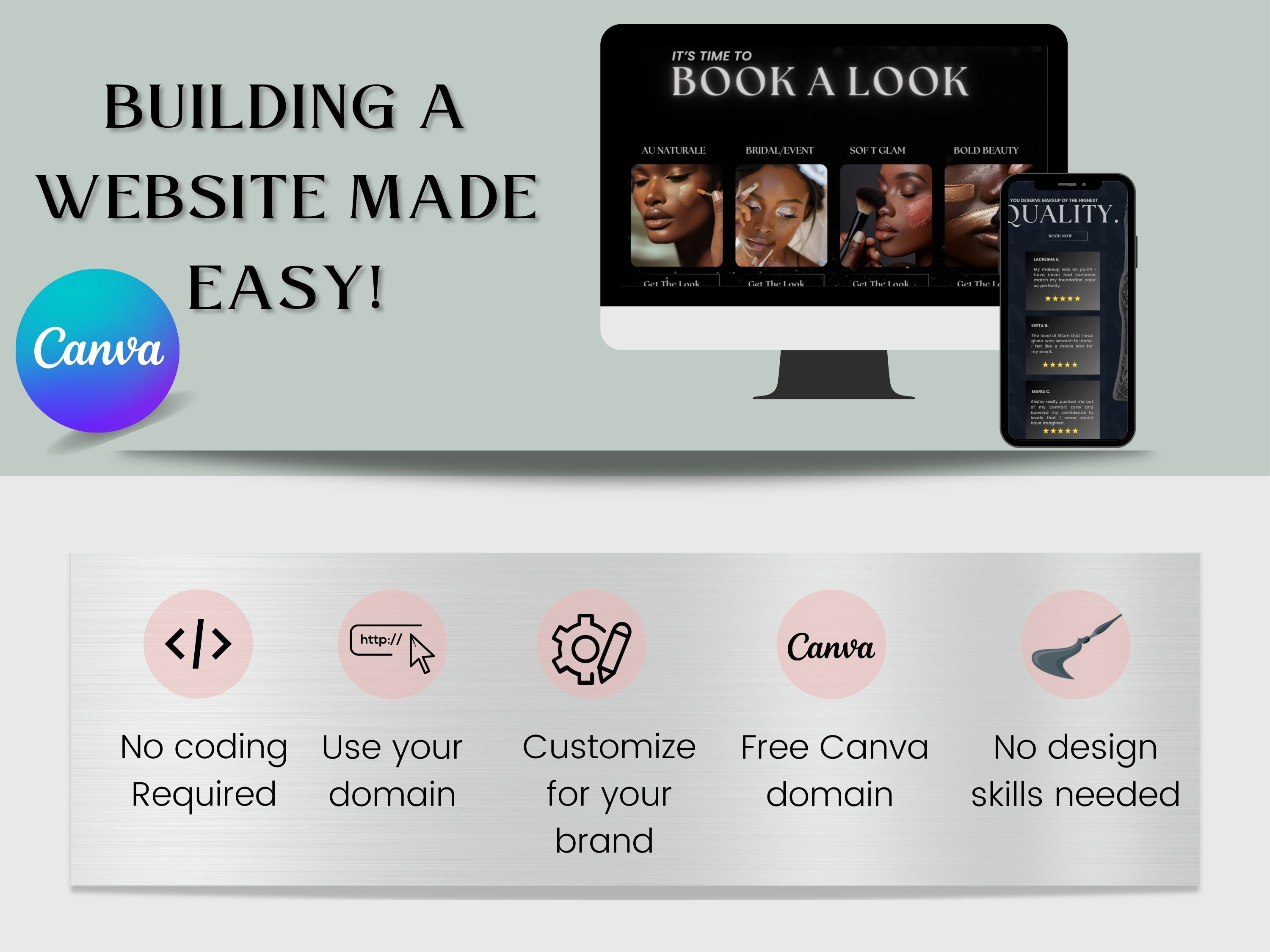 Canva Website Template | Canva Template | Makeup Artist Website ...