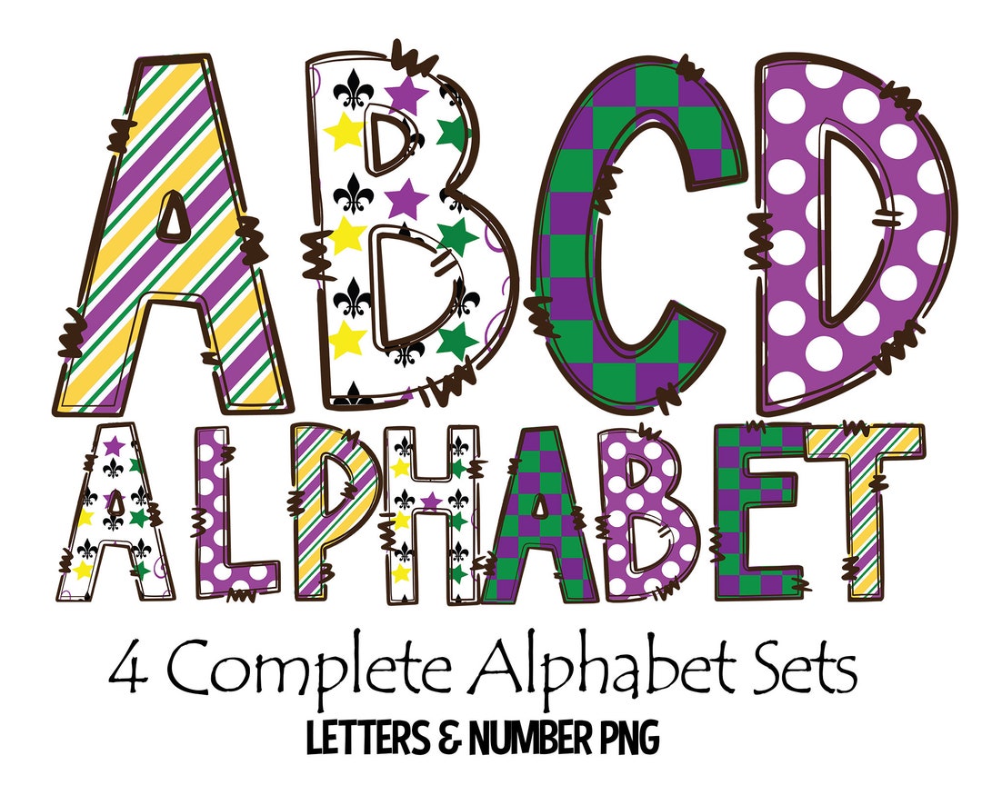 4 Mardi Gras Doodle Alphabet Sets 2 Bundle Mardi Gras PNG - Etsy