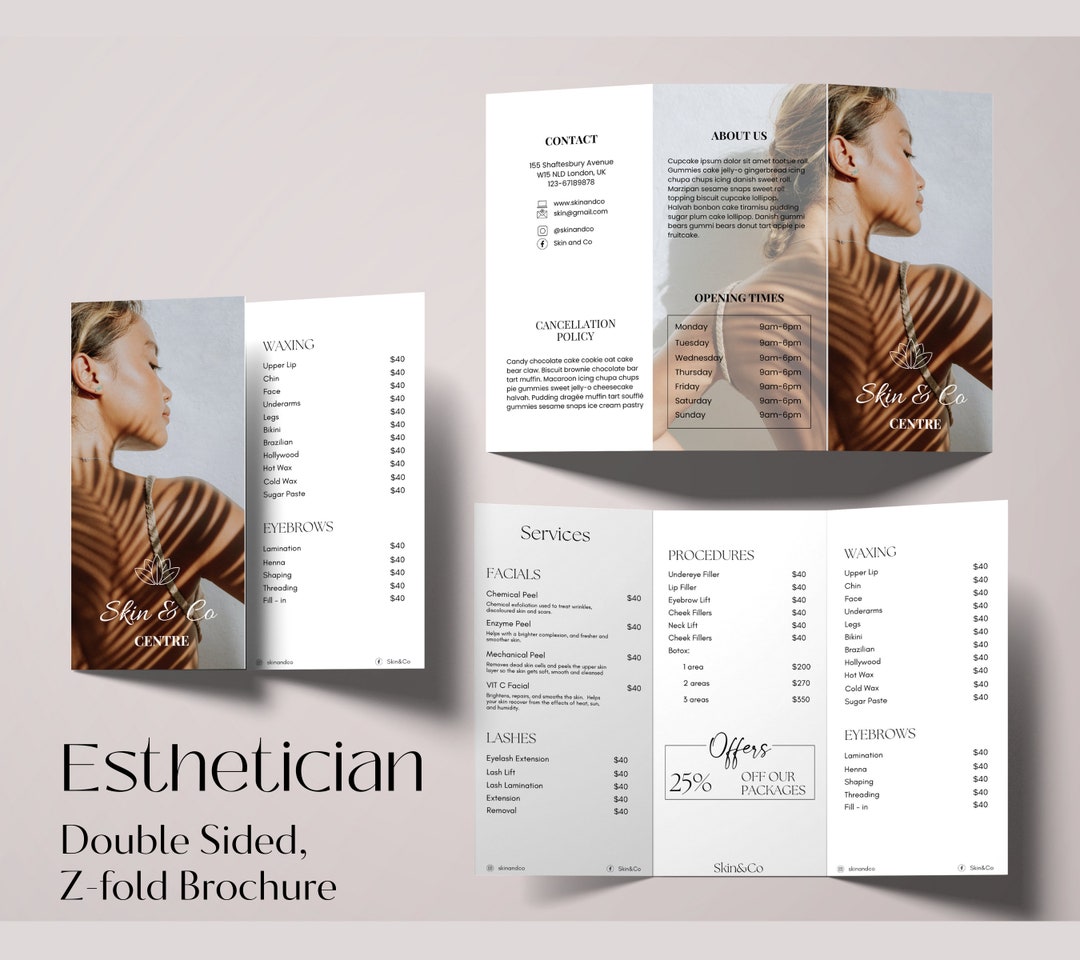 Esthetician Trifold Brochure, Spa Brochure Template, Printable Beauty ...