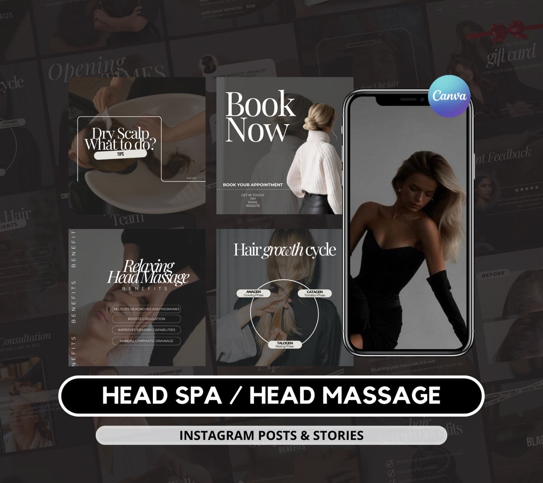 Head Spa Instagram Templates: Massage Posts & Stories (digital Download ...