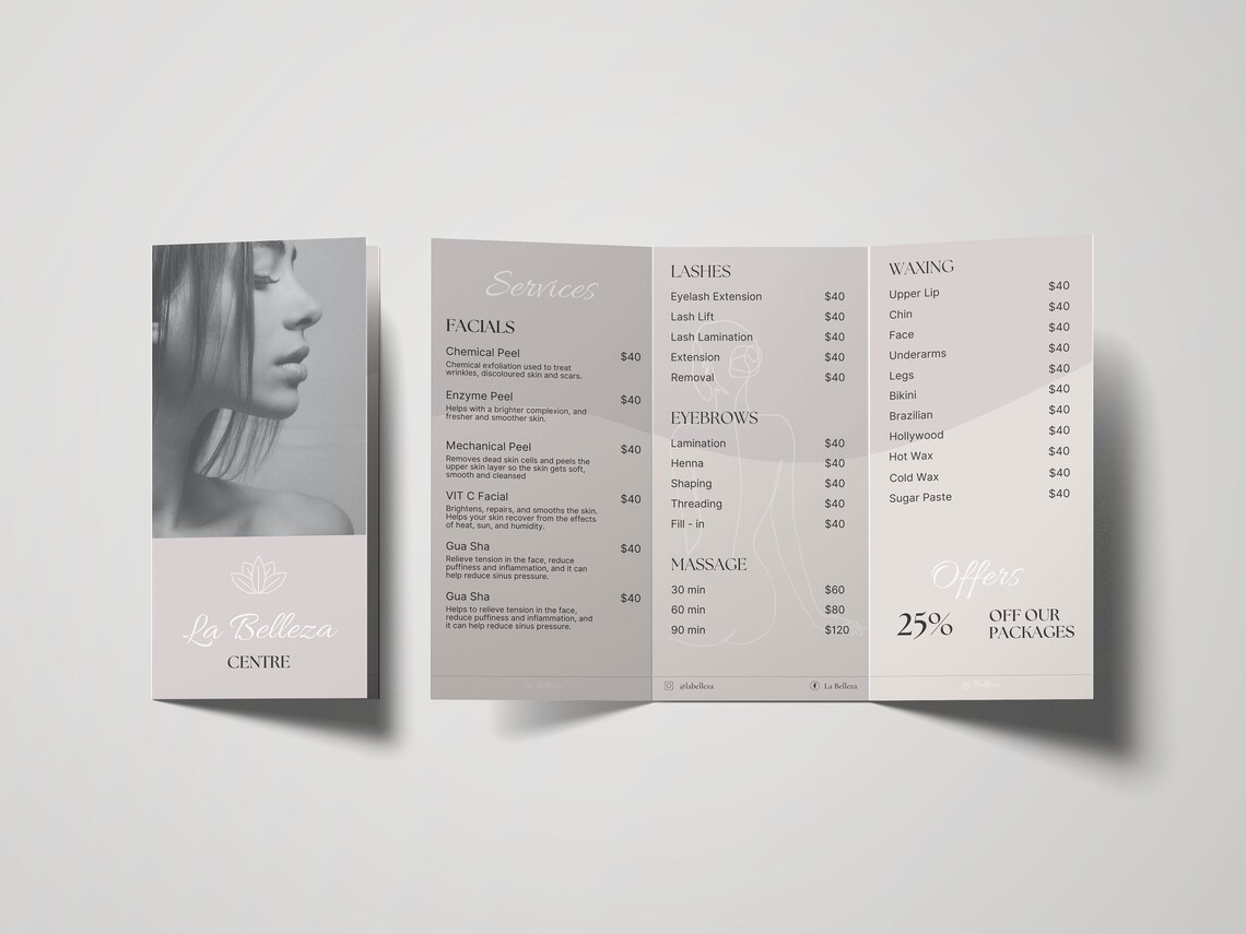 Esthetician Trifold Brochure Spa Brochure Template Printable - Etsy UK