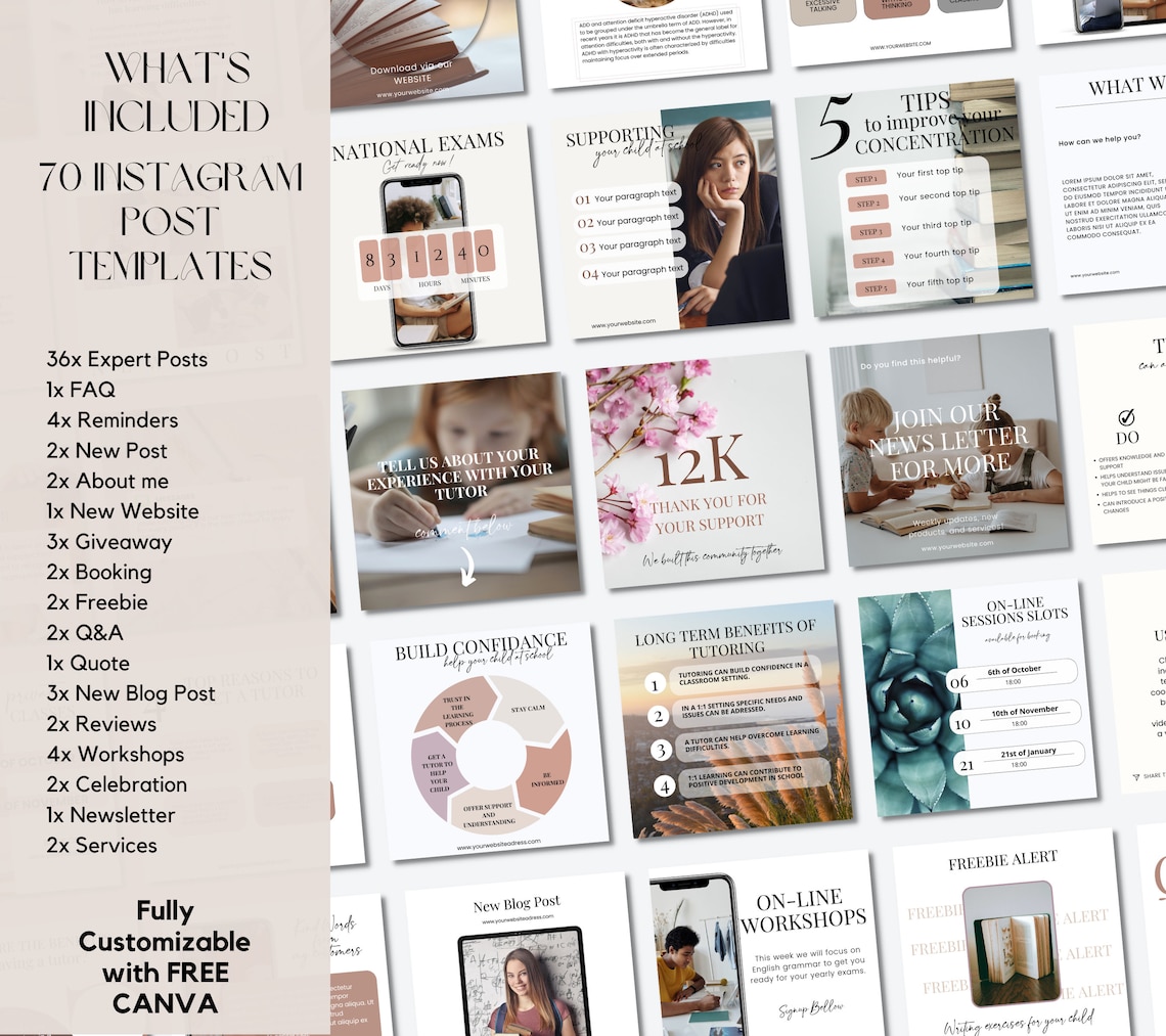Teacher Instagram Templates Bundle: 70 Posts, 70 Stories, 60 Highlight ...