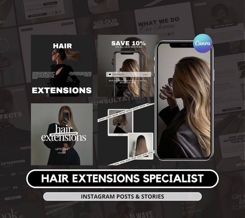 Hair Extensions Instagram Templates: Social Media Posts, Stories, Hair ...
