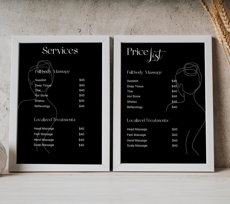 Massage Price List Templates Printable Pricing Guide Etsy