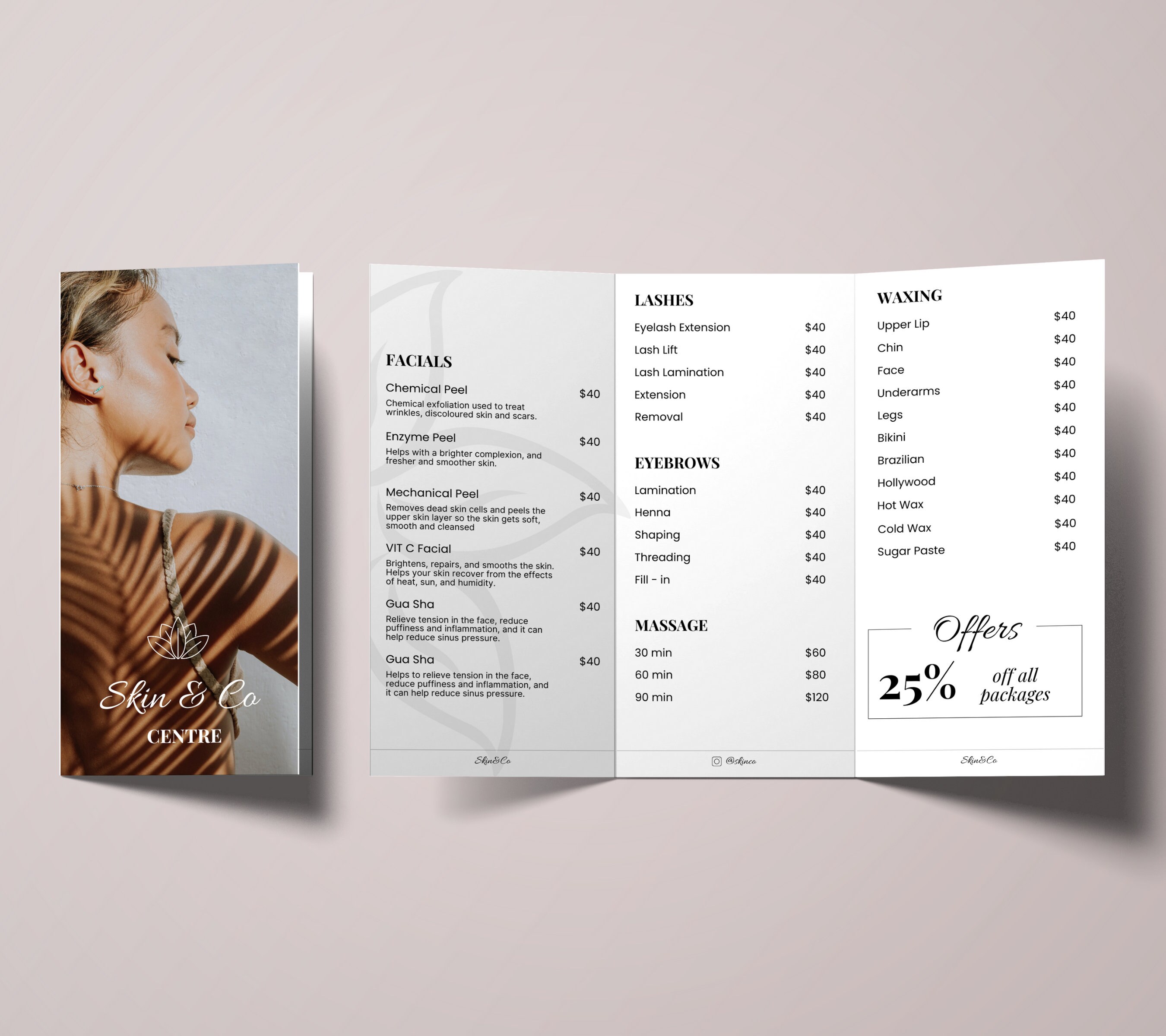 Esthetician Trifold Brochure Spa Brochure Template Printable - Etsy