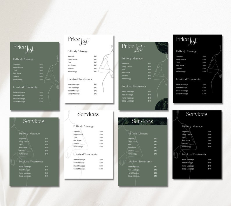 Massage Price List Templates Printable Pricing Guide Etsy