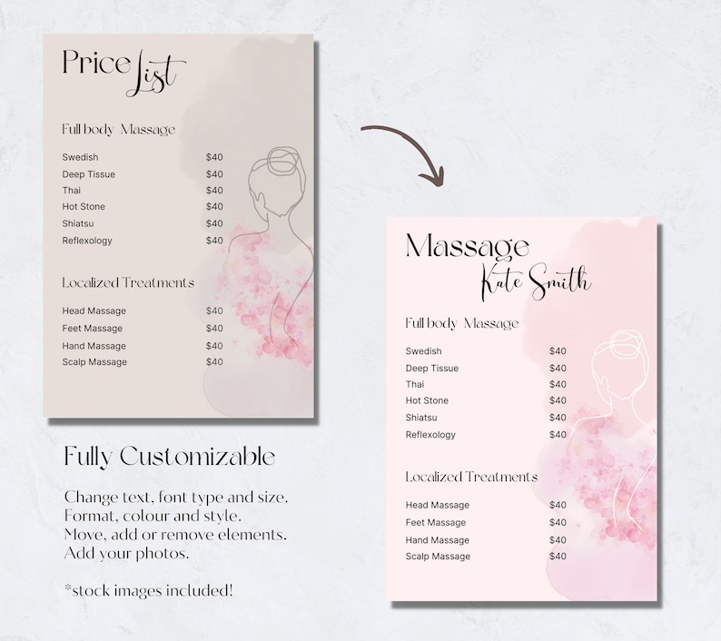 Massage Price List Templates Printable Pricing Guide Etsy