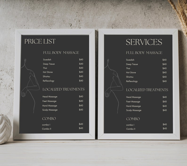 Massage Price List Template I Spa Price List Template I - Etsy