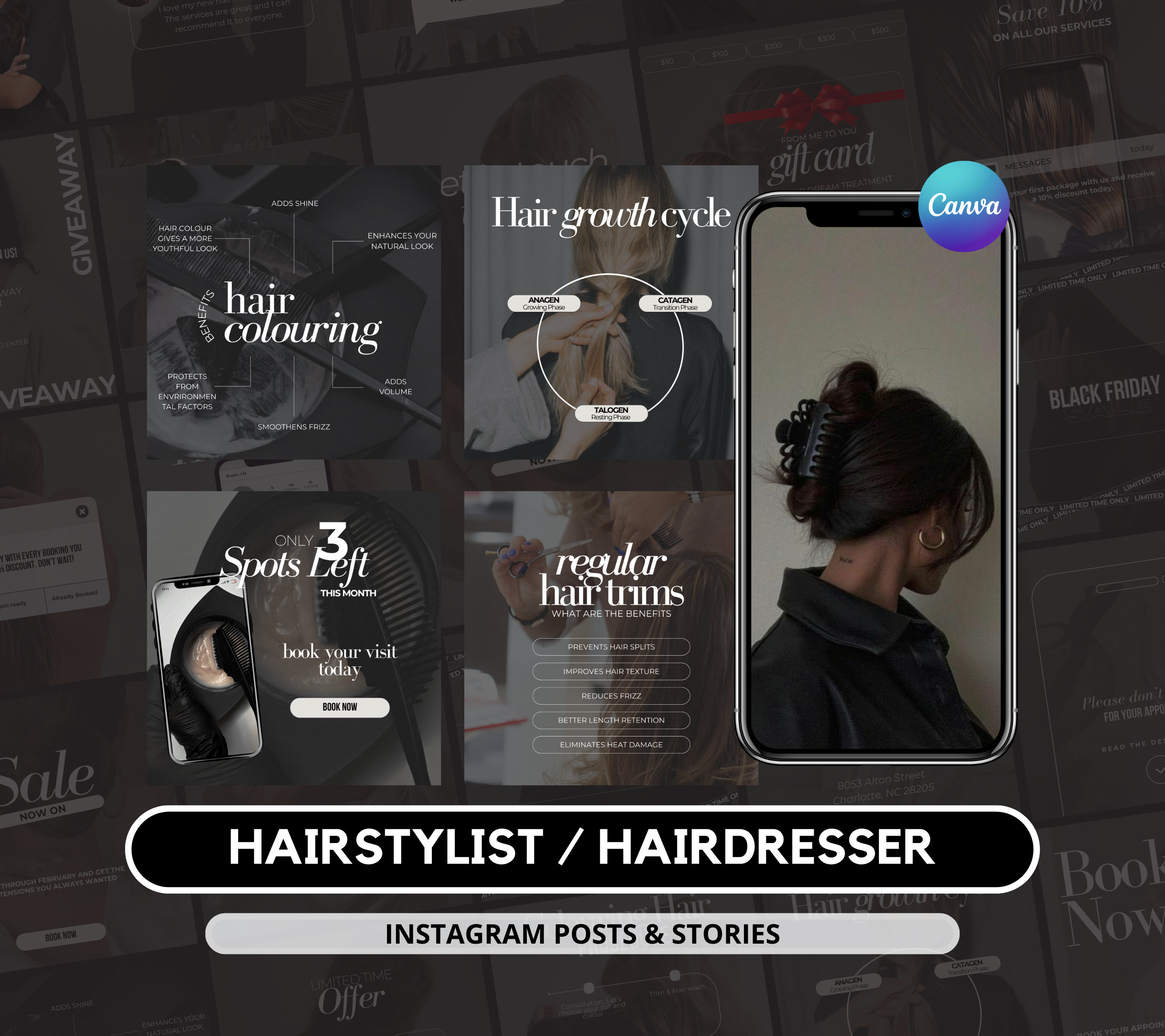 Hairstylist Instagram Templates: Hairdresser Social Media Hair Salon ...