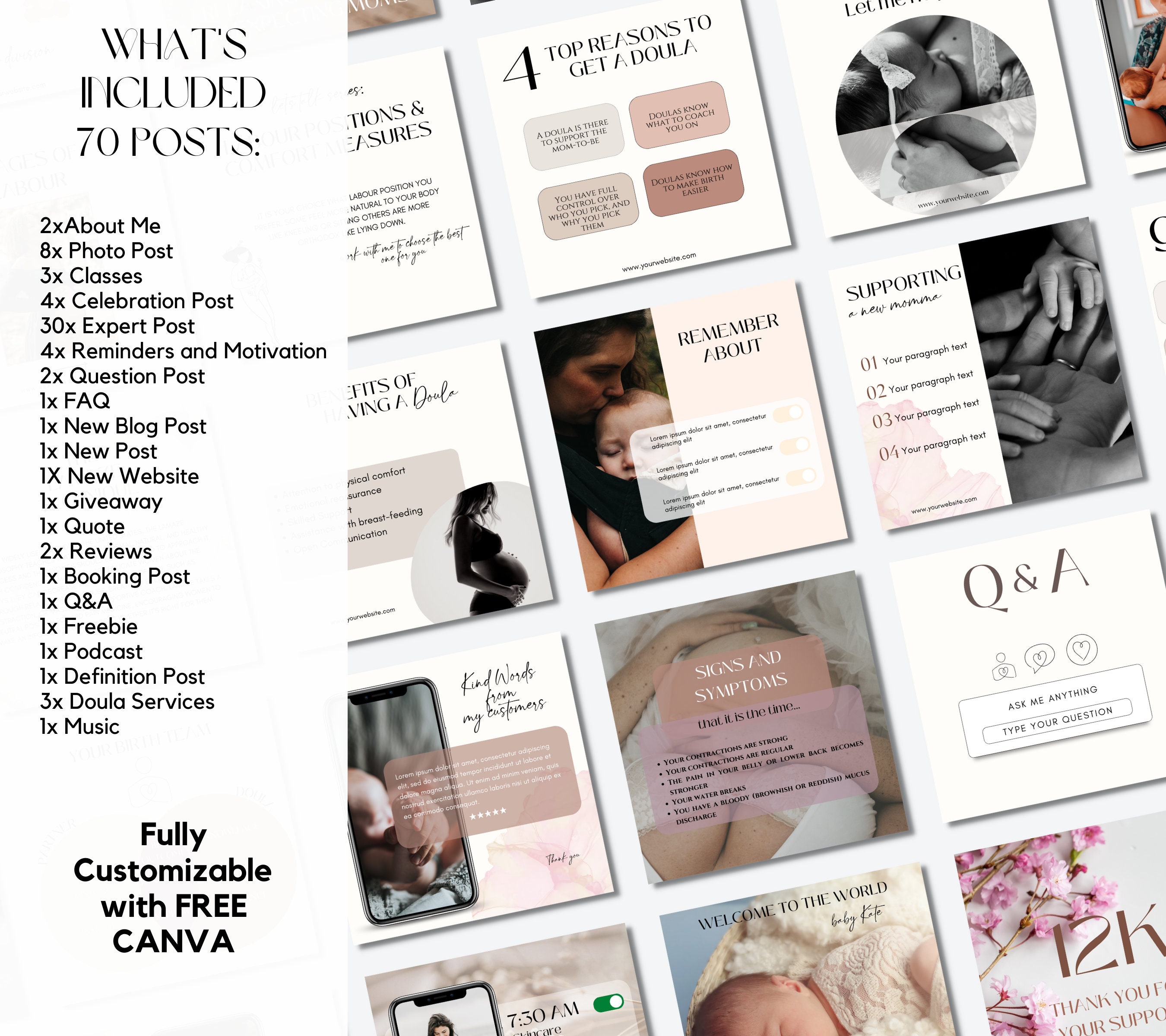 Doula Instagram Post Templates, Birth Worker Templates, Social Media ...