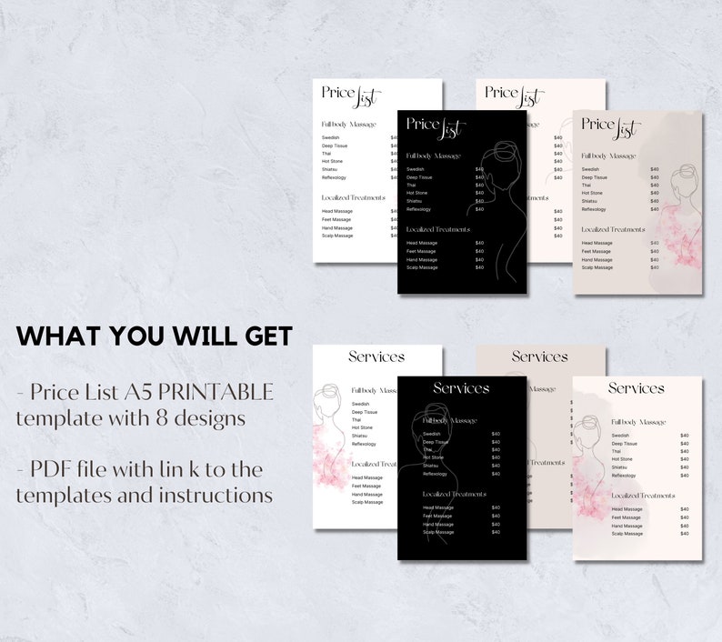 Massage Price List Templates Printable Pricing Guide Etsy