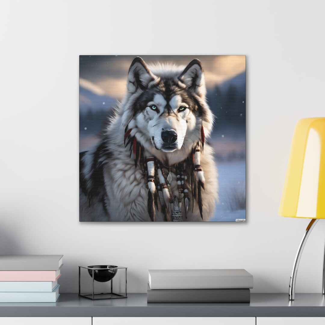 Whisper of the Wilderness: Tribal Adorned Wolf Canvas Print, Canvas ...