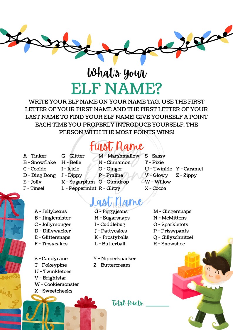 Christmas What is Your Elf Name Game Printable Kids & Adults - Etsy