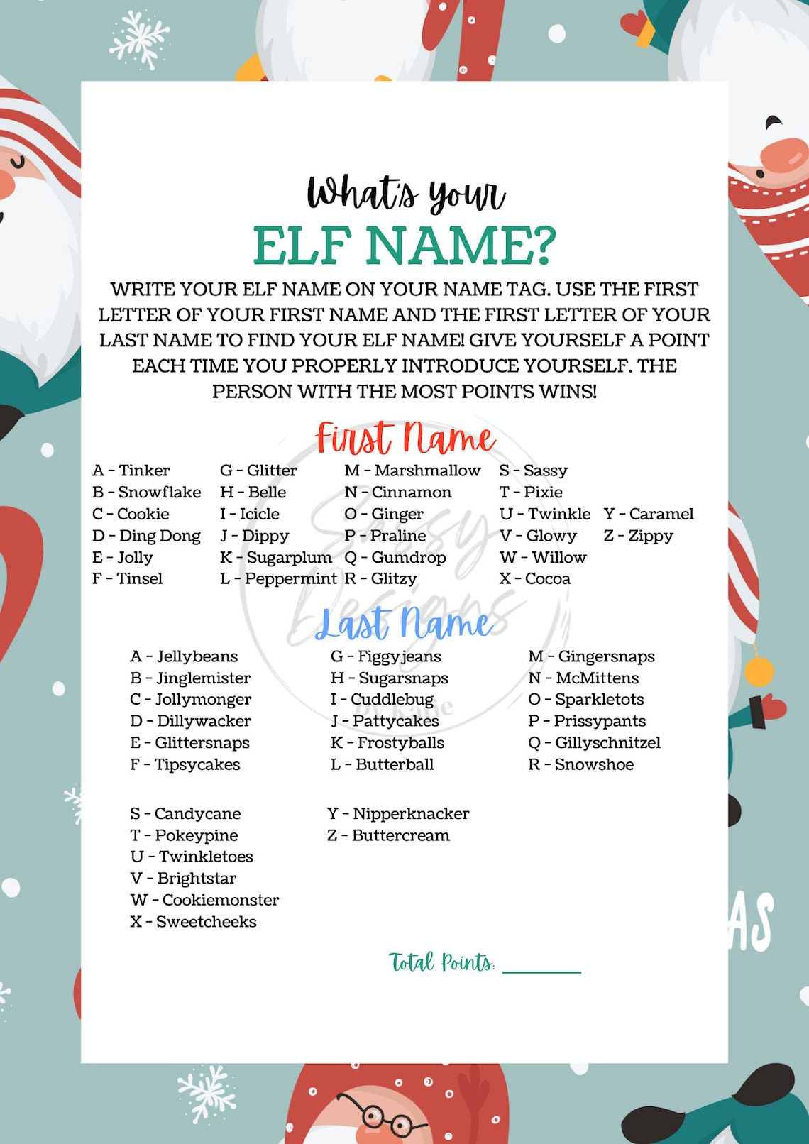 Christmas What is Your Elf Name Game Printable Kids & Adults - Etsy