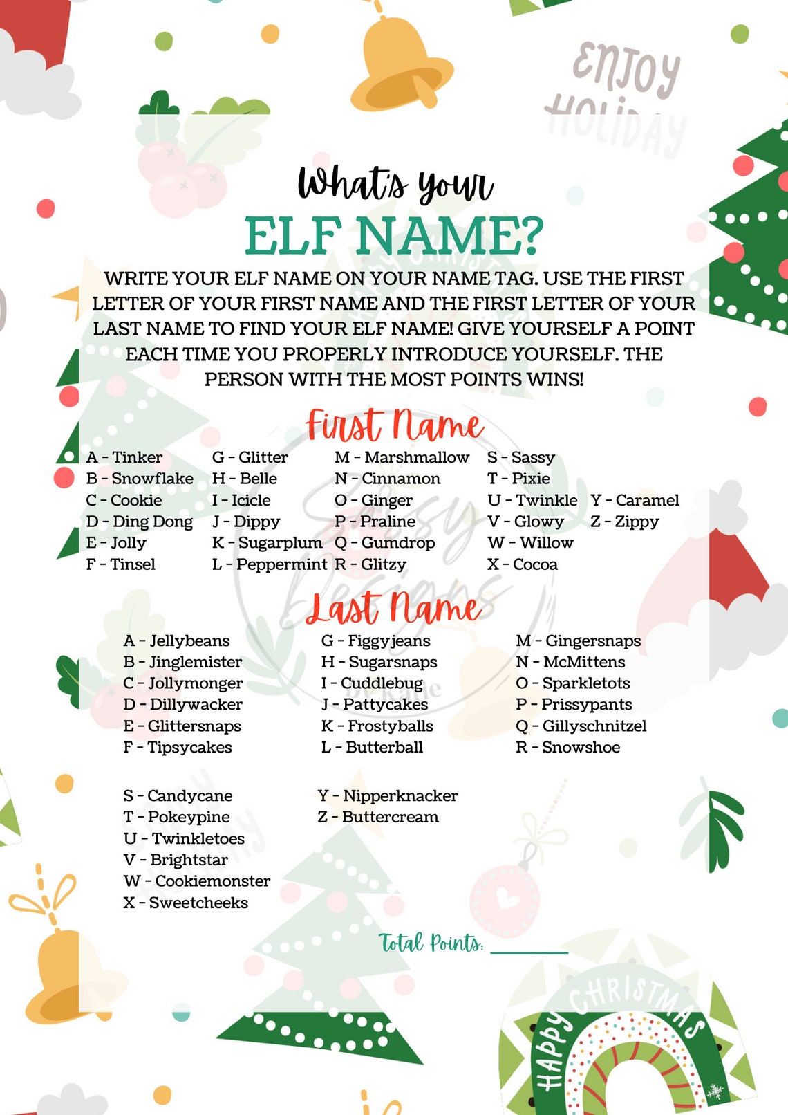 Christmas What is Your Elf Name Game Printable Kids & Adults - Etsy