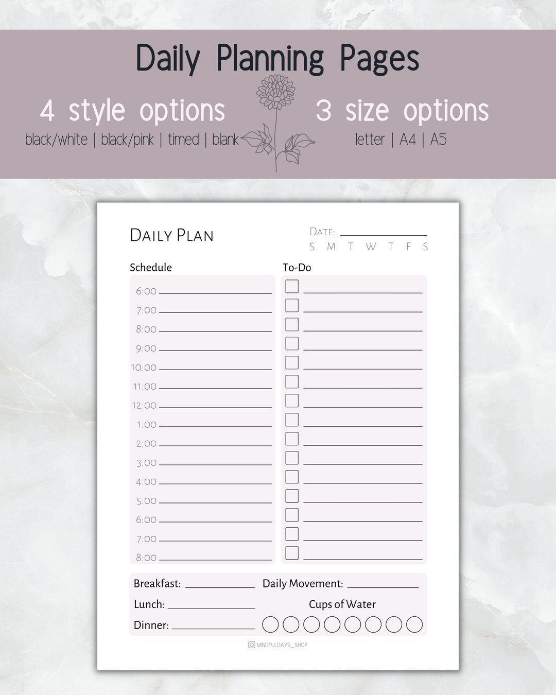 Daily Planner Planning Sheets Daily Schedule Printable - Etsy